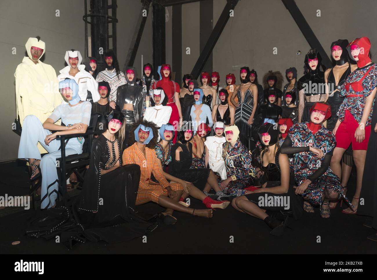 A view of all the models in the backstage of the collection of the ...