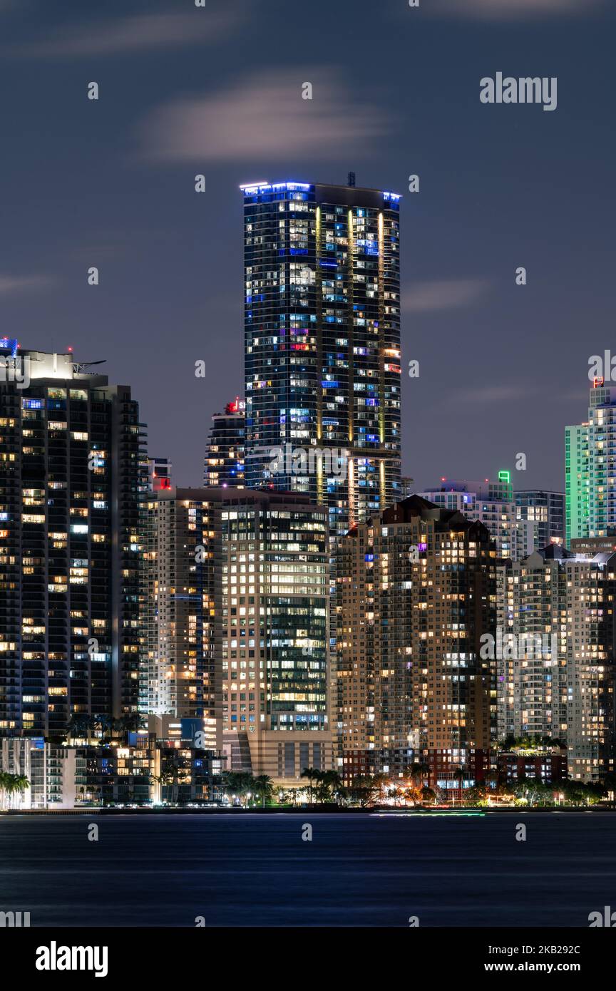 Downtown Miami Night time cityscape Stock Photo - Alamy