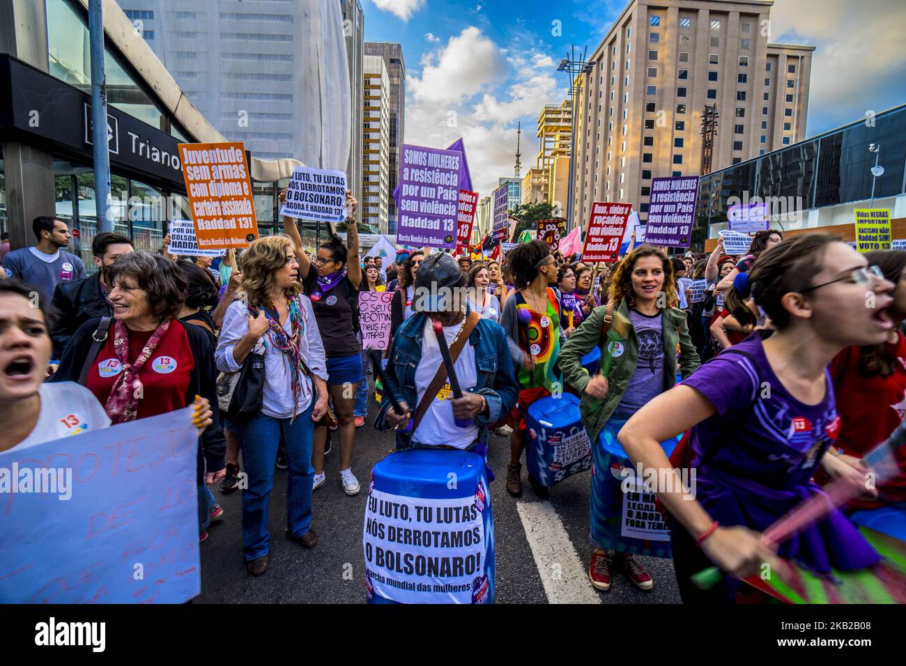 Demonstrators take part in a protest against Brazilian right-wing ...