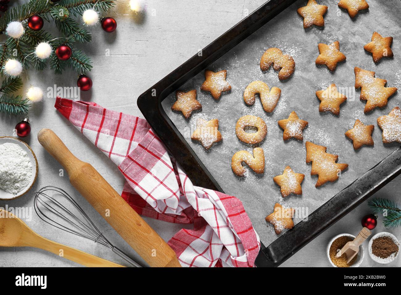 Christmas and New Year composition of cookies numbers 2023 on cooking ...
