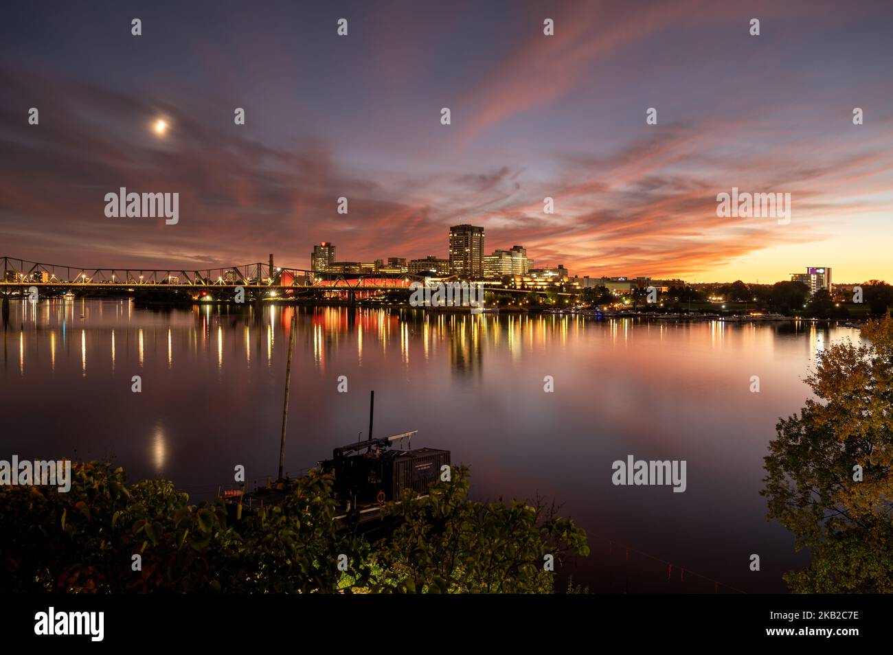 Long exposure Ottawa Gatineau The crescent moon and colorful sunset ...