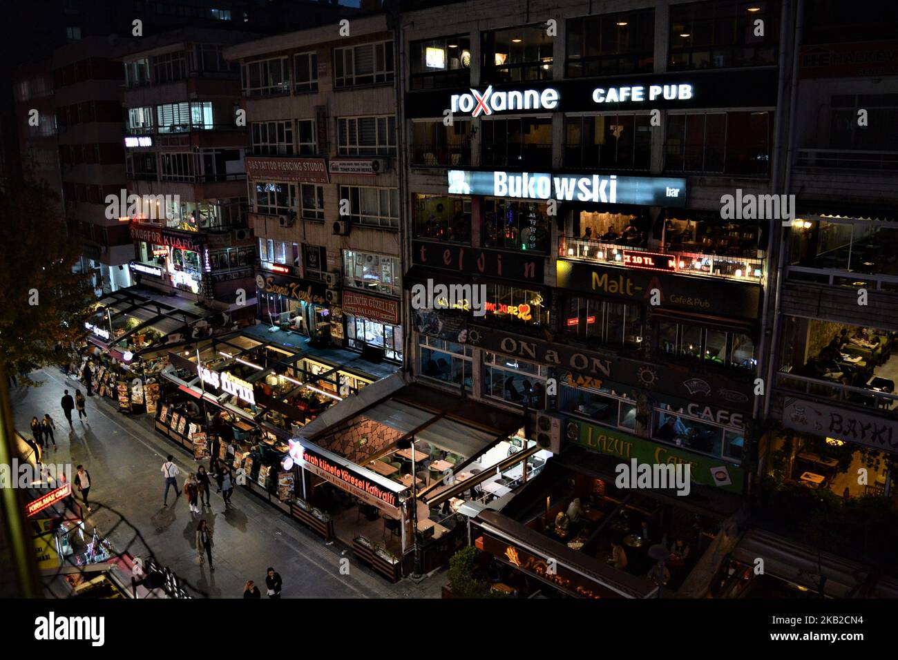 Various bars and pubs are seen around a street in Ankara, Turkey on ...