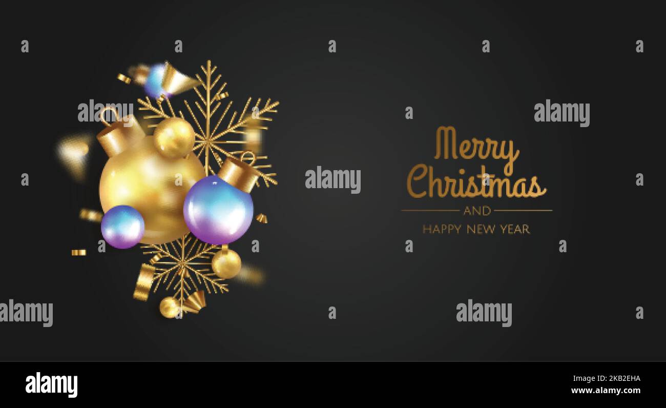 Happy New Year and Merry Christmas. Background with realistic holiday ...