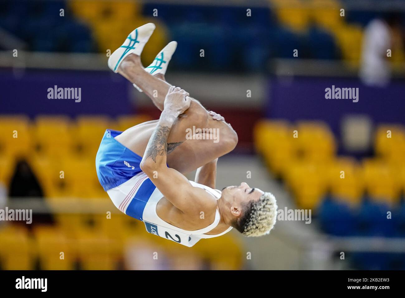 Loris Frasca of France during floor qualification at the Aspire Dome in ...