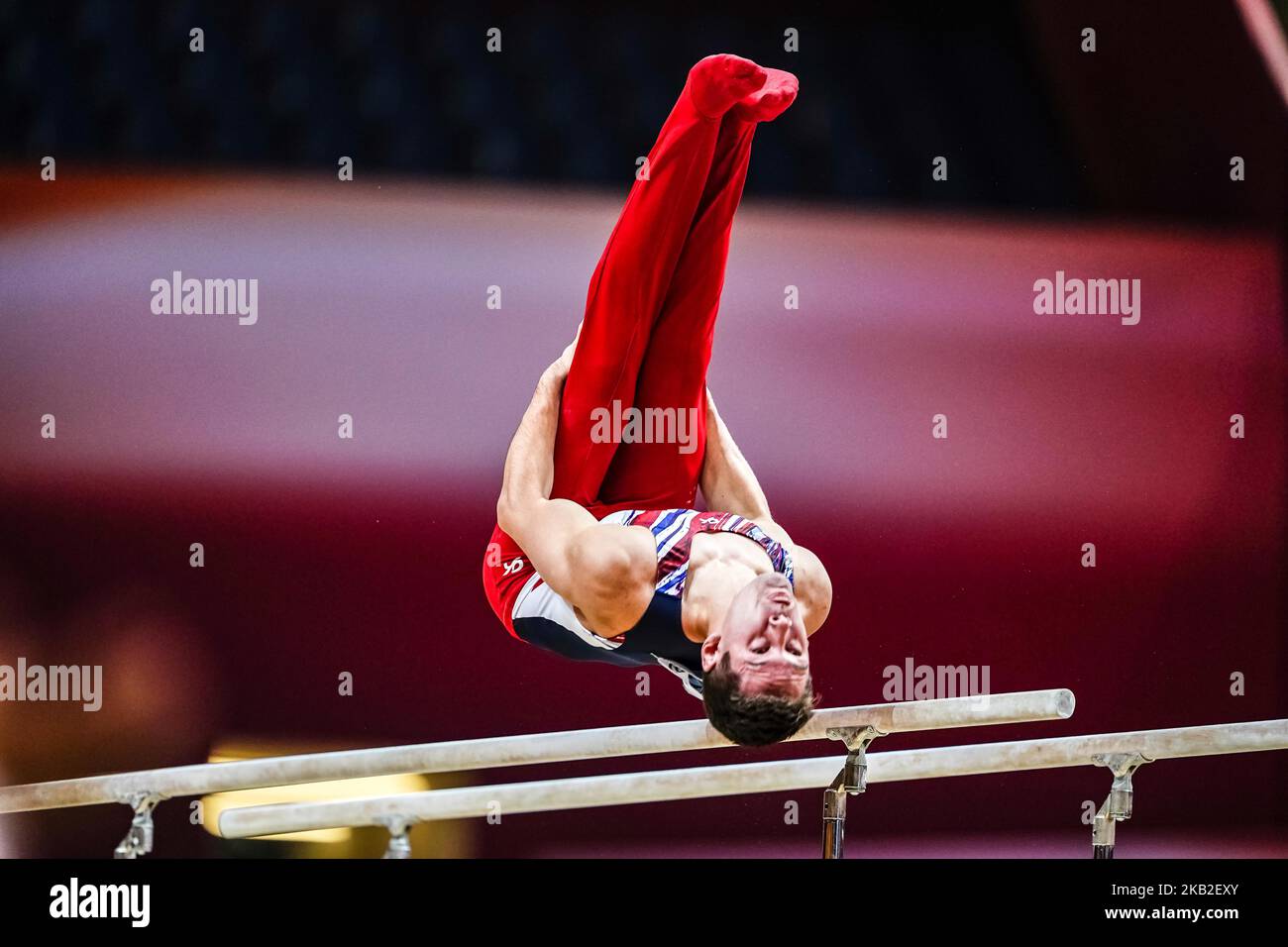 Alec Yoder of United States during Vault qualification at the Aspire ...