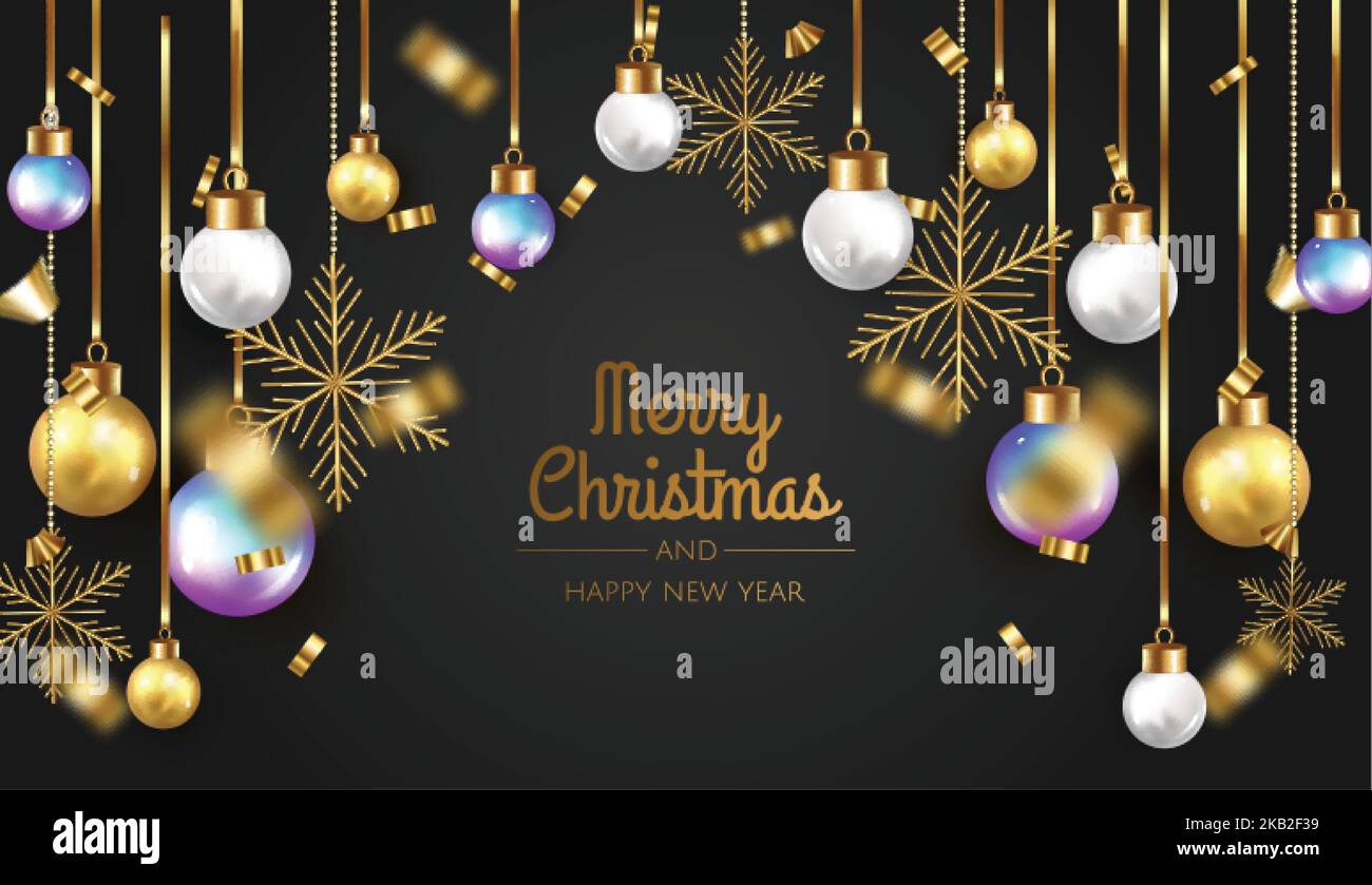 Christmas banner. Xmas background design with realistic christmas ball ...
