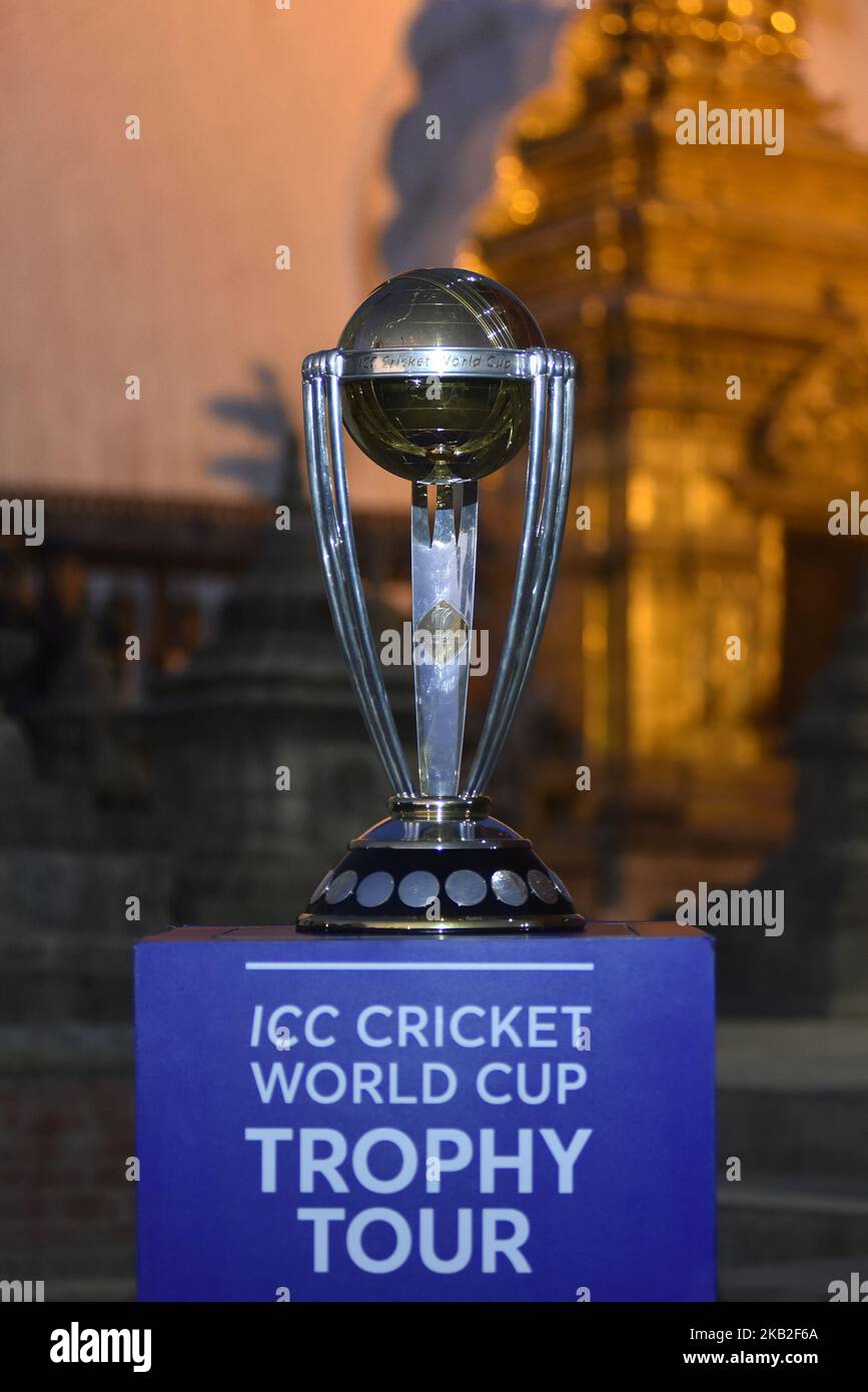 The 2019 ICC Cricket World Cup trophy is pictured infront Swayambhunath ...