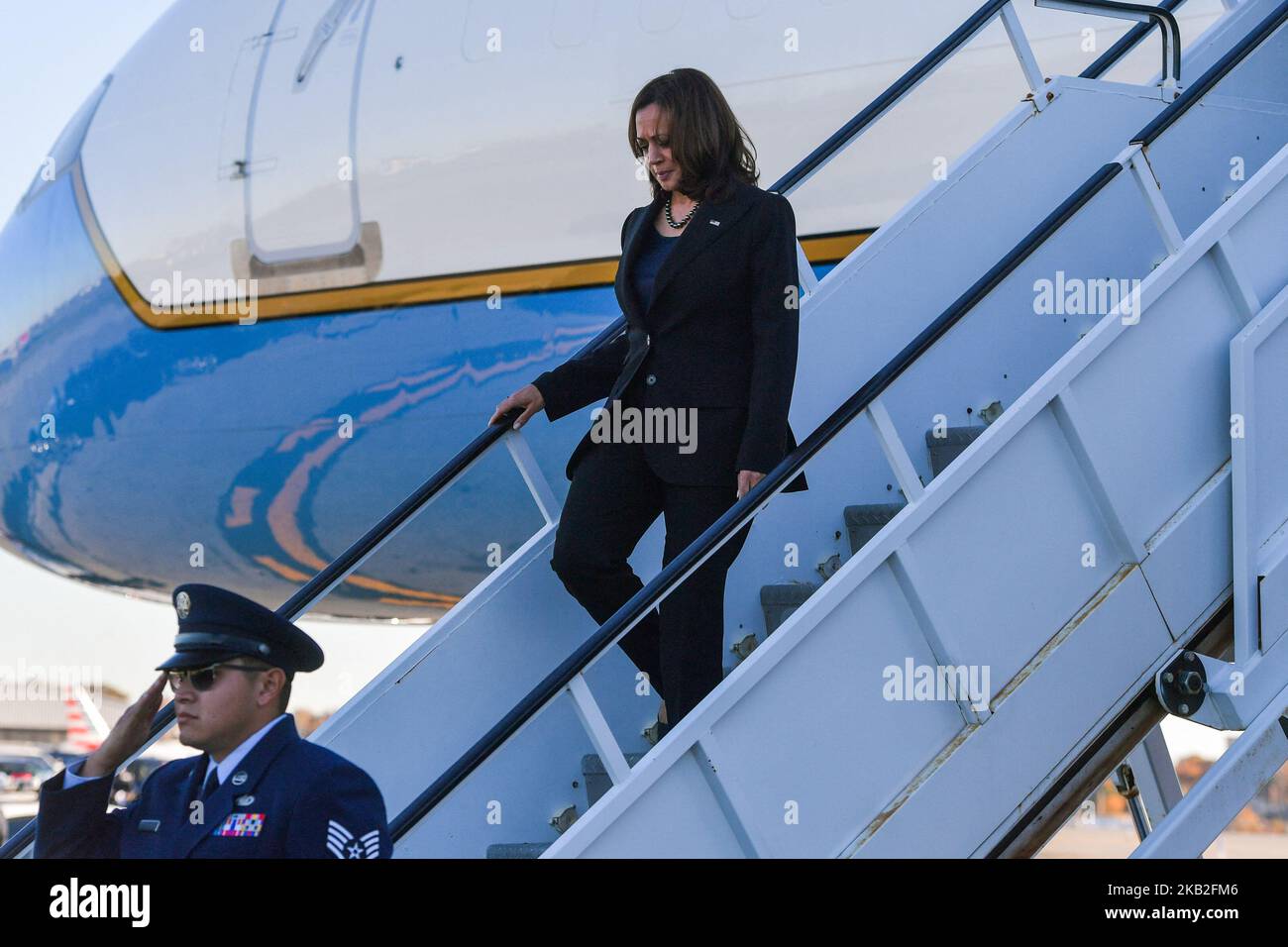 Vice President Kamala Harris arrives at LaGuardia Airport in New York ...