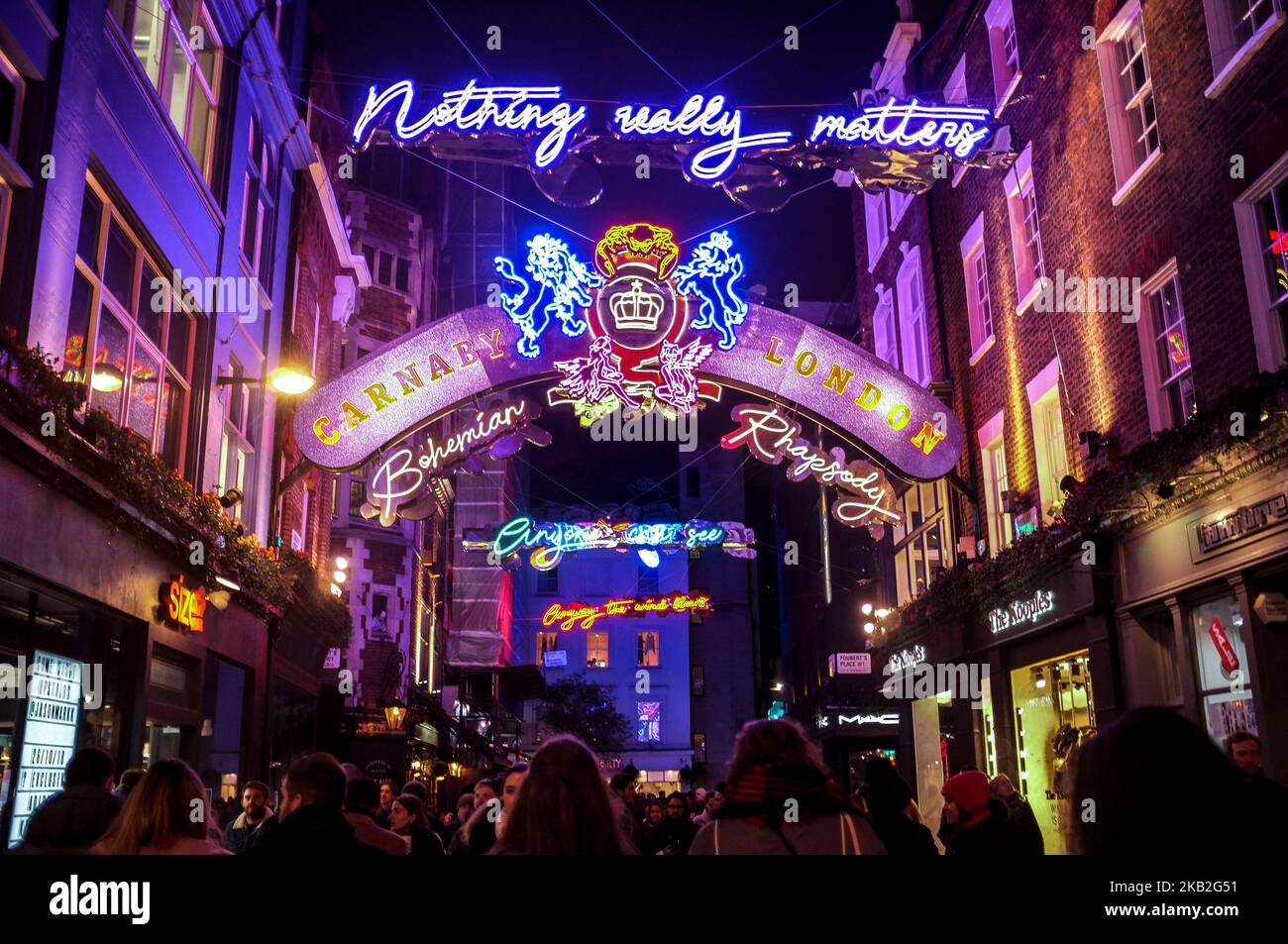 Queen-Inspired Lights are pictured in London’s Carnaby Street, on ...