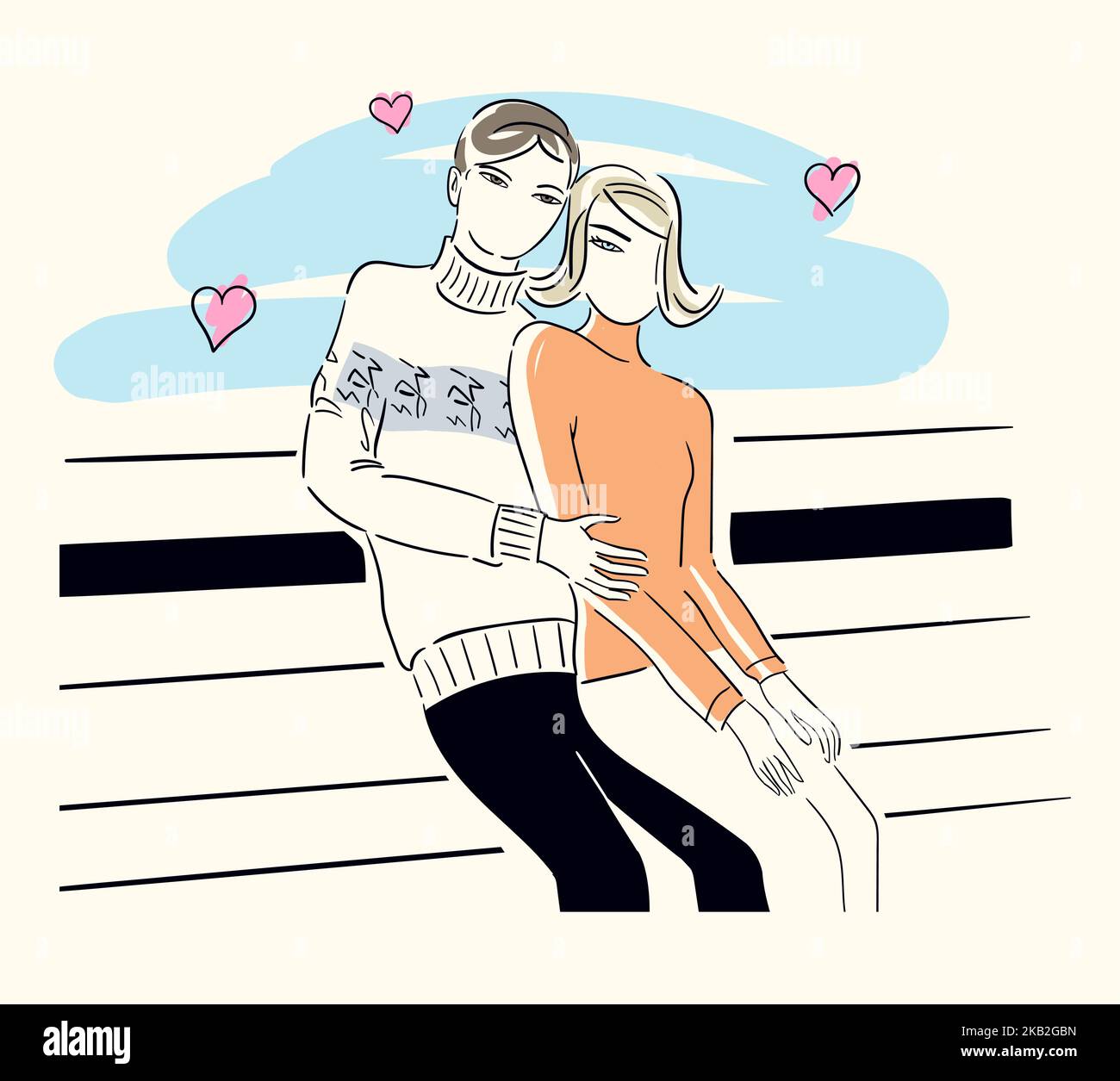 Couple In Love Sitting On Bench Cartoon Sketch Stock Vector Image And Art Alamy