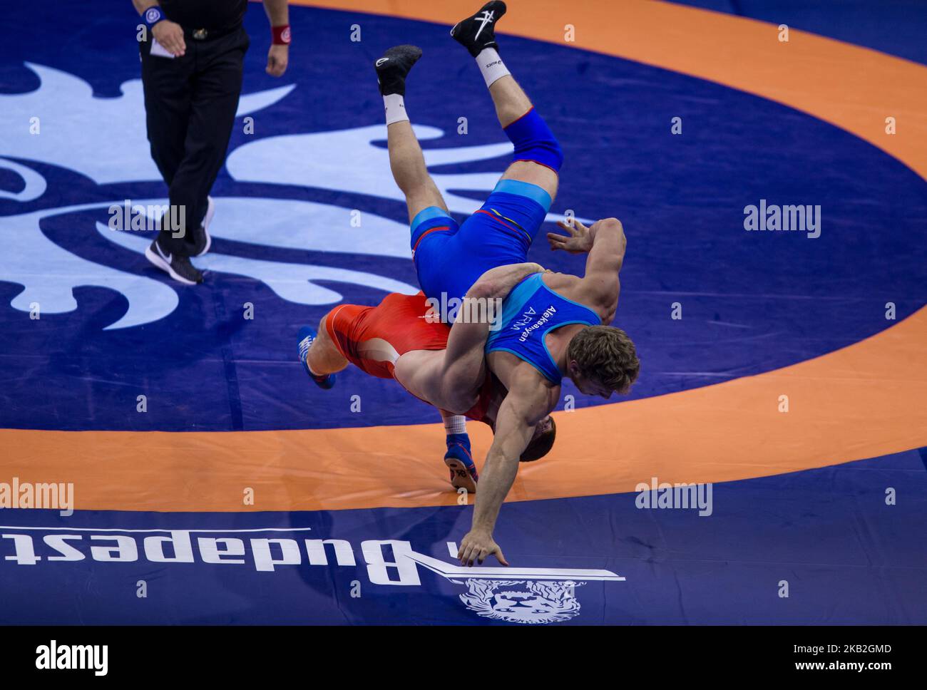 Armenian’s Aleksanyan Artur and Russian’s Evloev Musa compete during ...