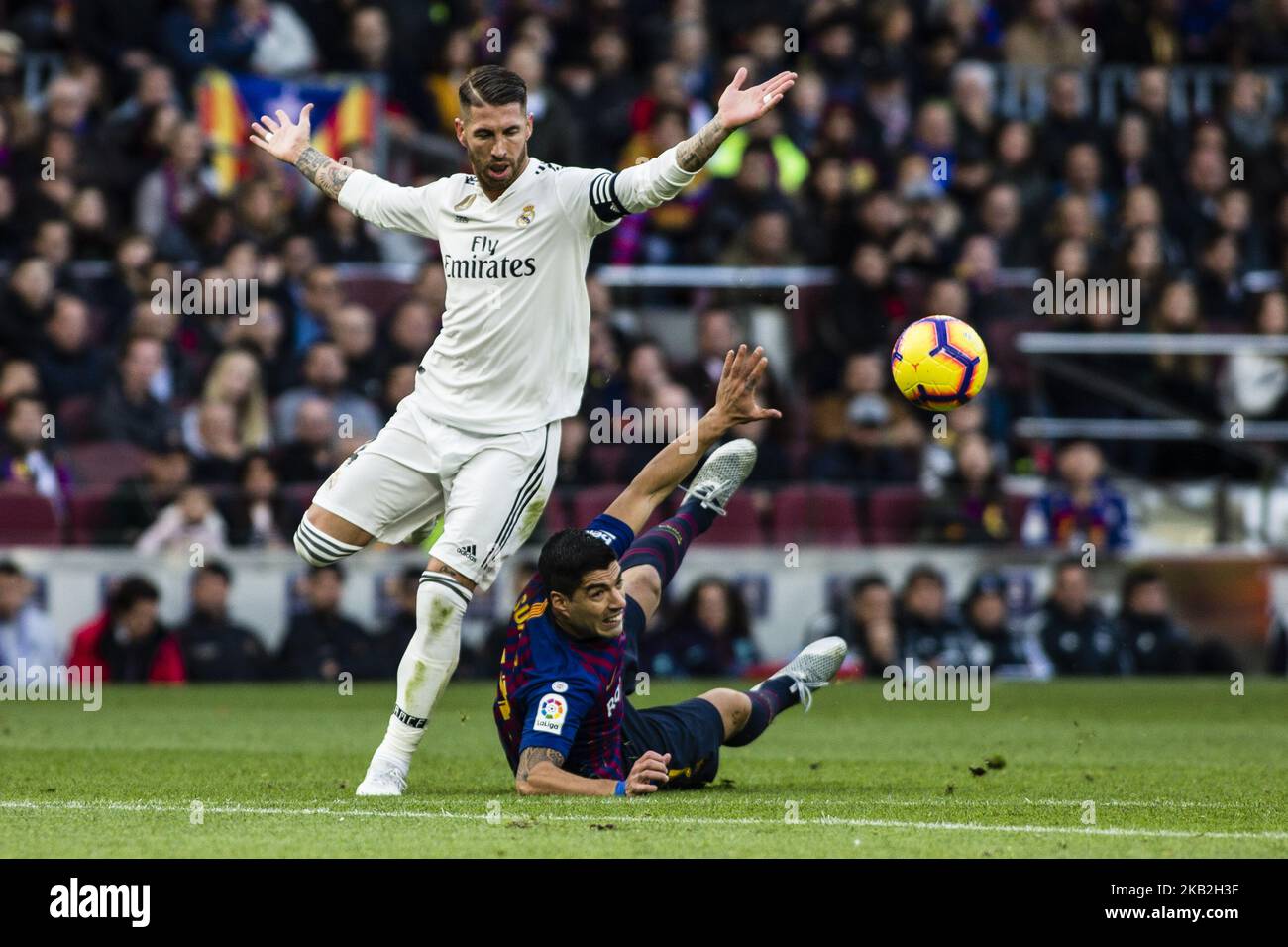 04 Sergio Ramos from Spain of Real Madrid and 09 Luis Suarez from ...
