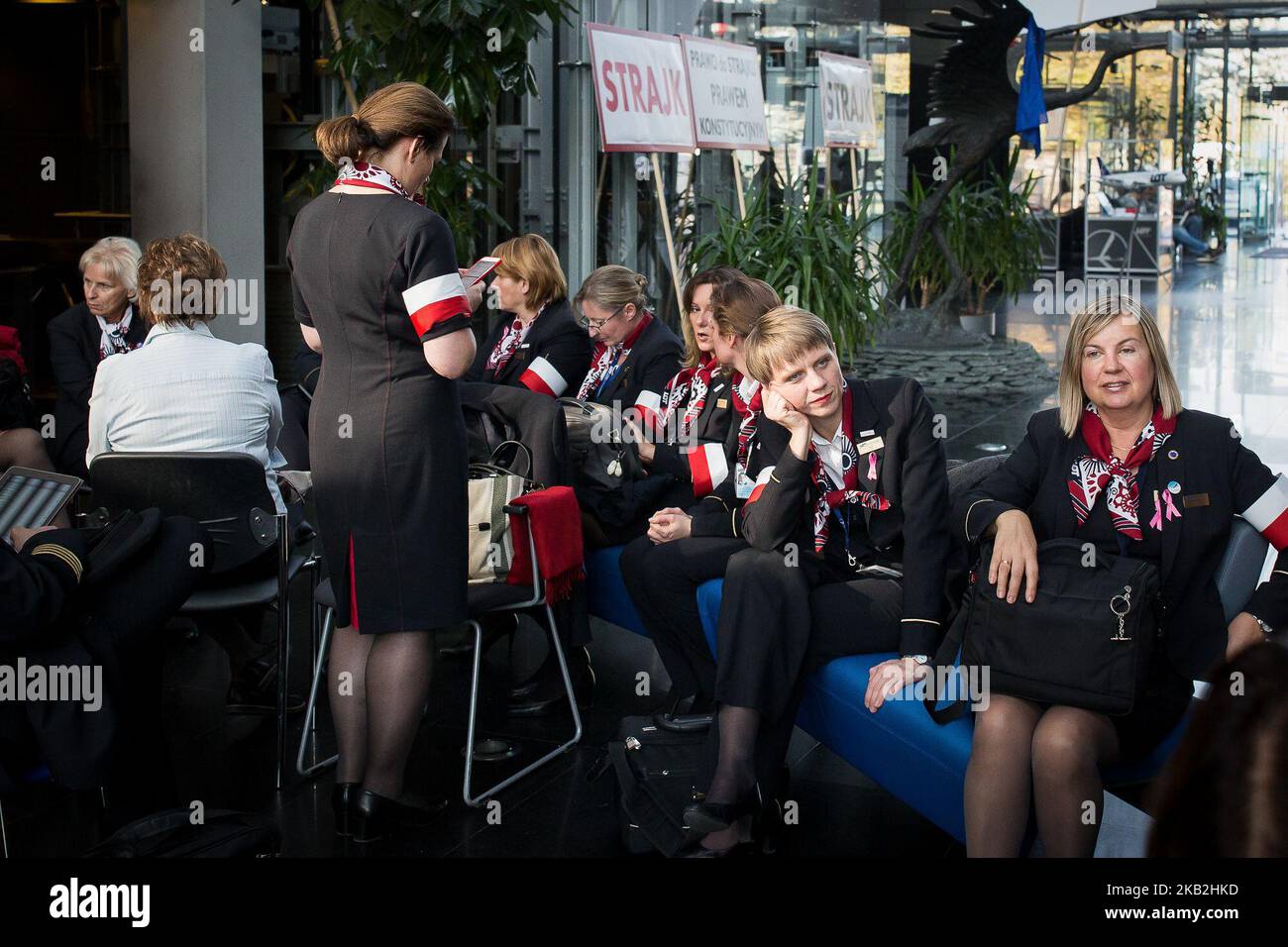 Polish LOT airline crew on strike in Warsaw, Poland on 18 October 2018 ...