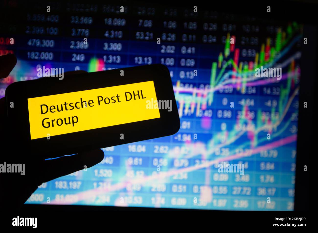 The logo of Deutsche Post DHL Group is seen in this illustration. The ...