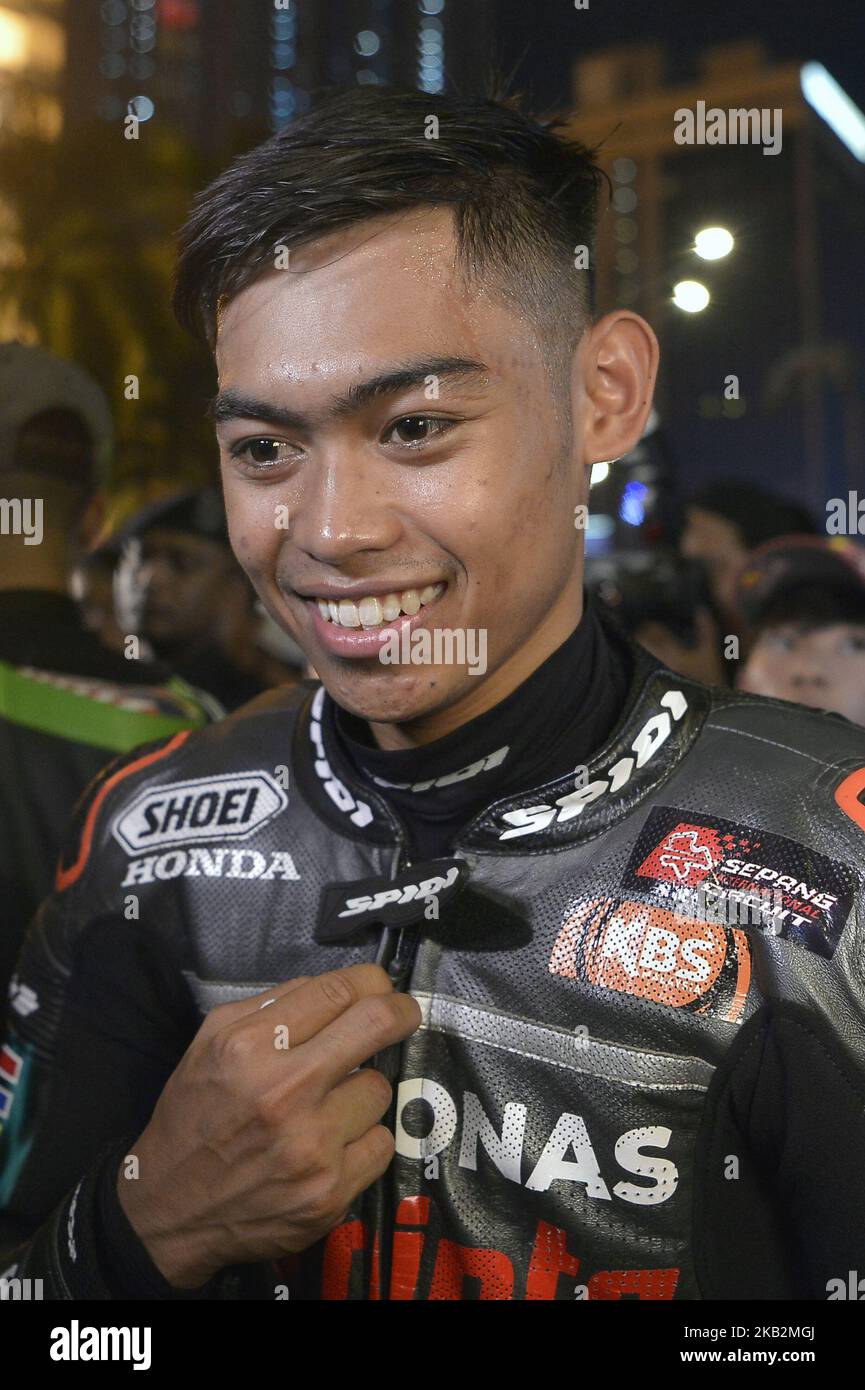 Malaysian Moto3 rider Adam Norrodin of SIC Racing Teamspeaks to the ...