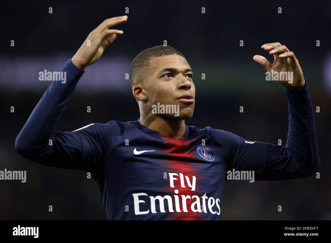 Kylian Mbappe attends the soccer match game between PSG and Lille at ...