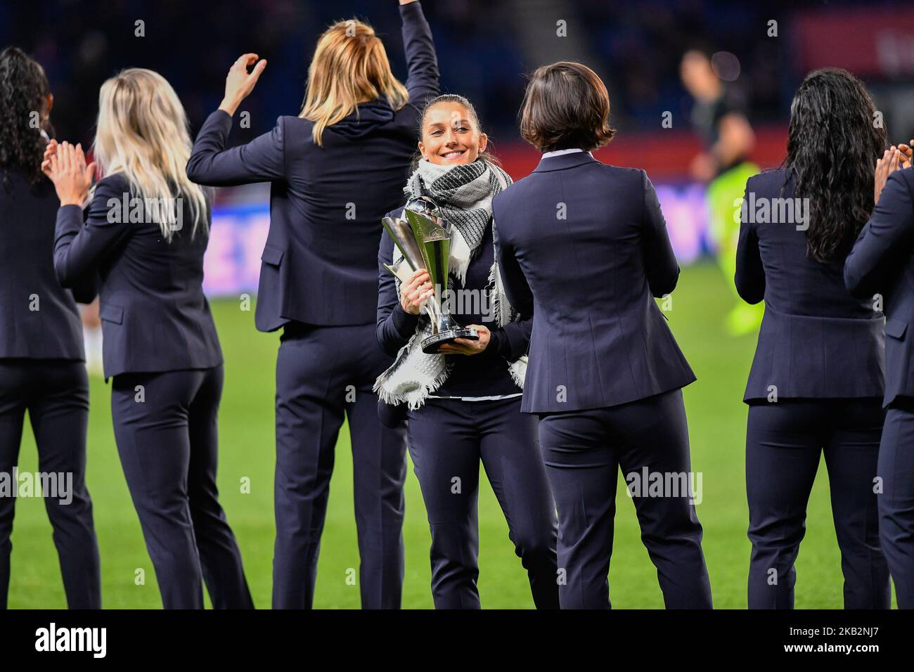 The Paris Saint Germain women's team celebrate the title during the ...
