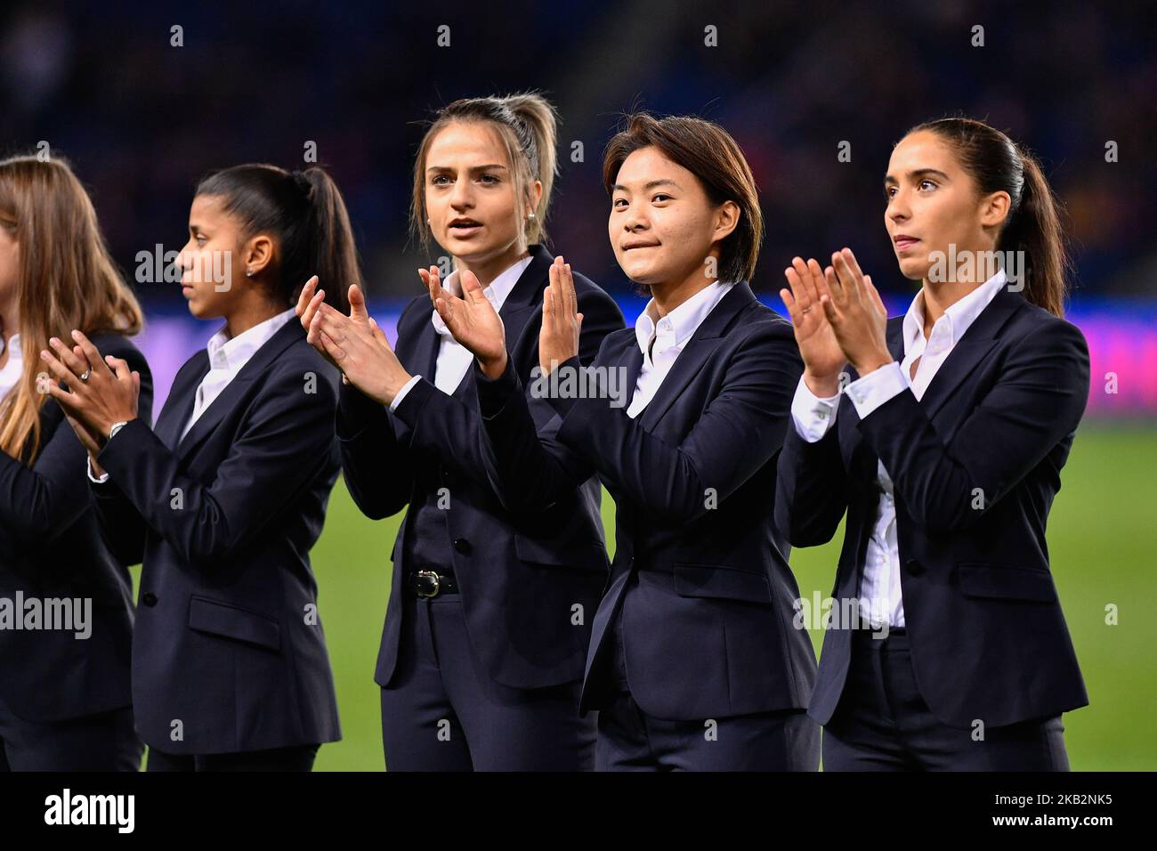 The Paris Saint Germain women's team celebrate the title during the ...