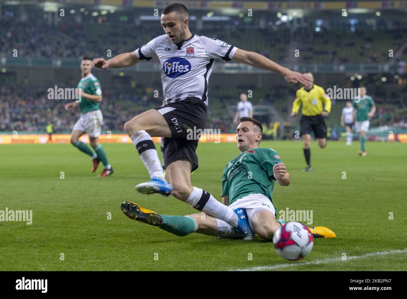 Michael Duffy of Dundalk and Conor McCarthy of Cork during the Irish ...