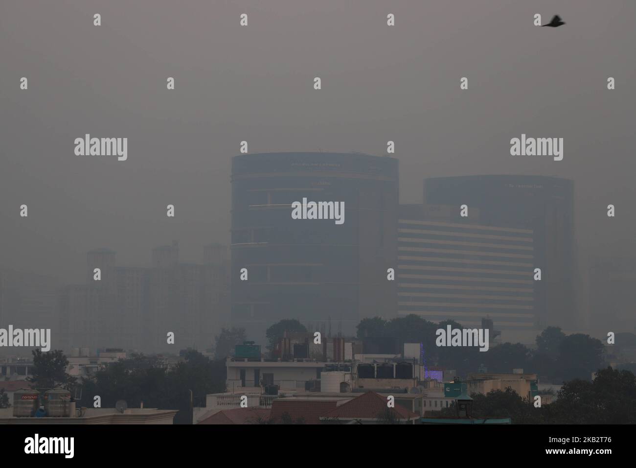 Corporate Buildings are seen shrouded in smog in Gurgaon, Haryana on 6 ...
