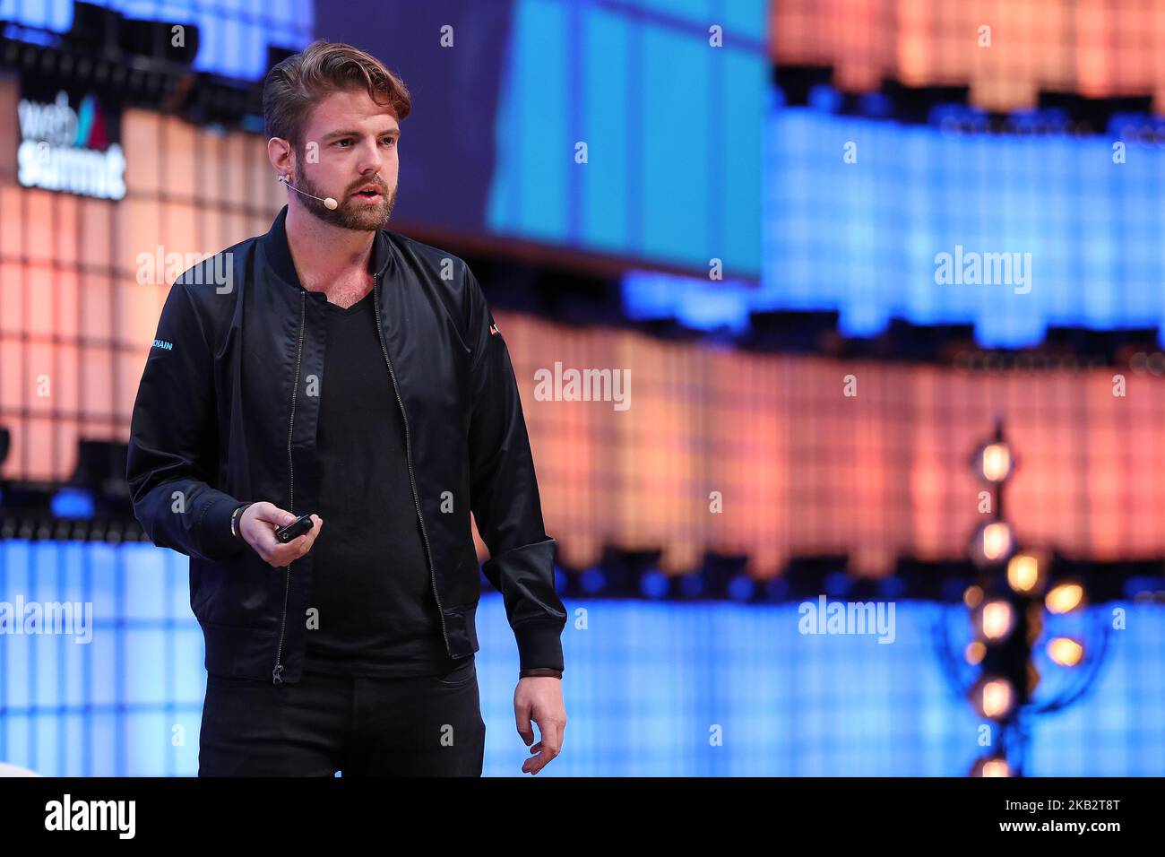 Blockchain Co-Founder & CEO Peter Smith speaks during the Web Summit ...