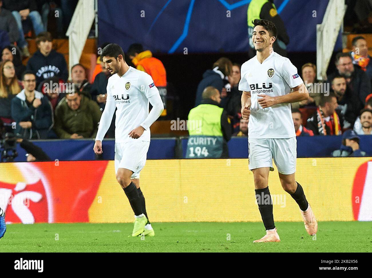 Carlos Soler of Valencia CF celebrates a goal during the UEFA Champions ...