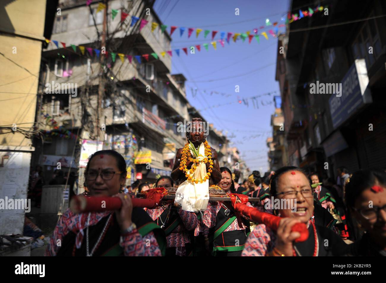 Newari people carrying statue of Sankhardhar Sakwha (who is believed to ...