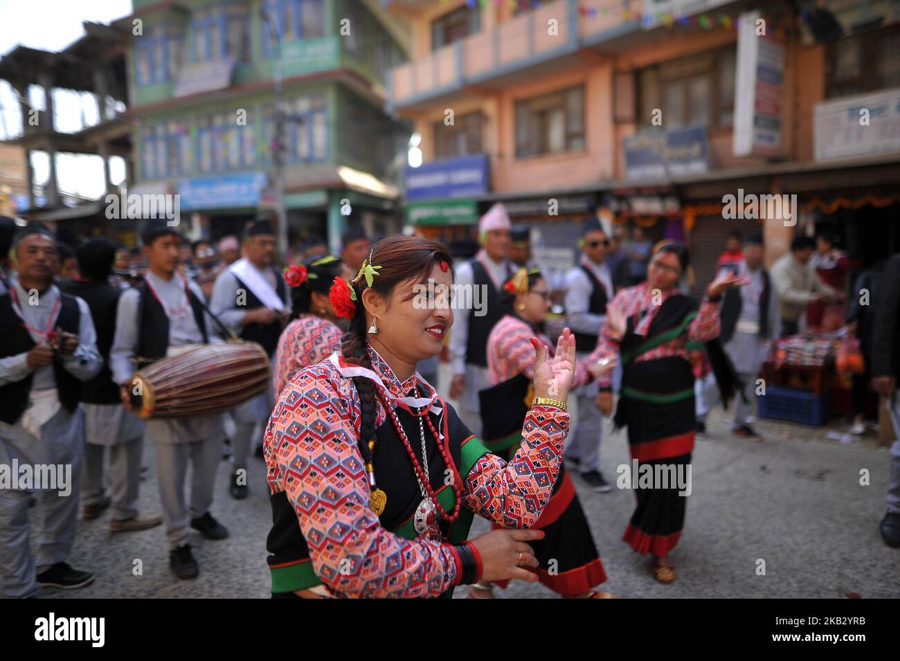 Newari People dance in a tune of traditional instruments during Newari ...