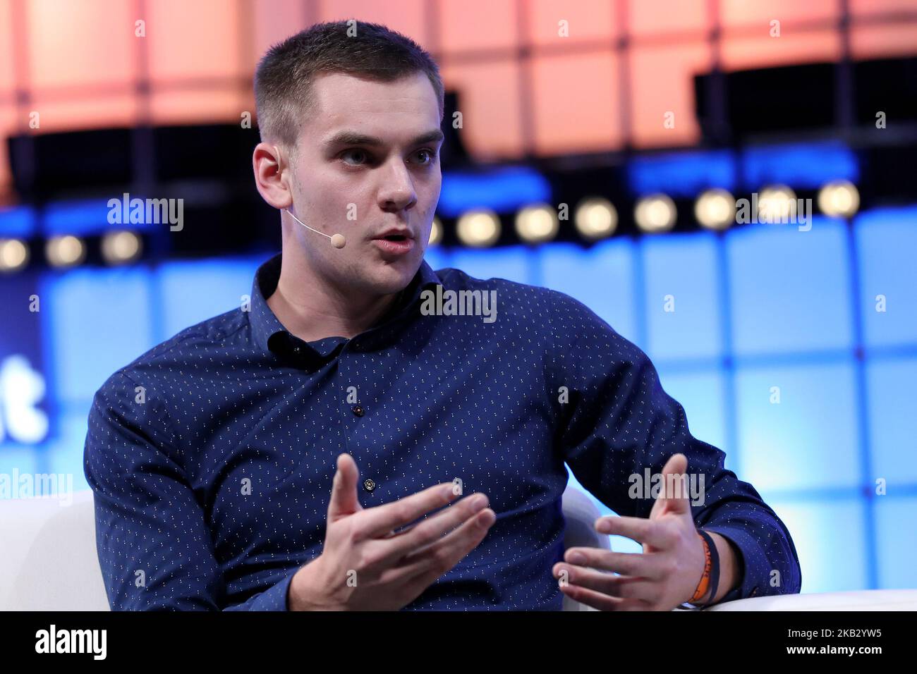 Taxify Co-founder & CEO Markus Villig speaks during the Web Summit 2018 ...
