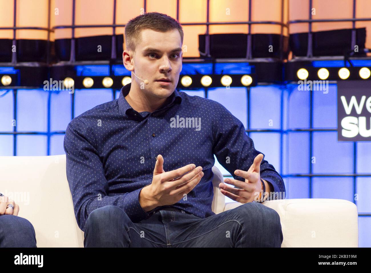 Taxify Co-founder & CEO Markus Villig speaks during the Web Summit 2018 ...