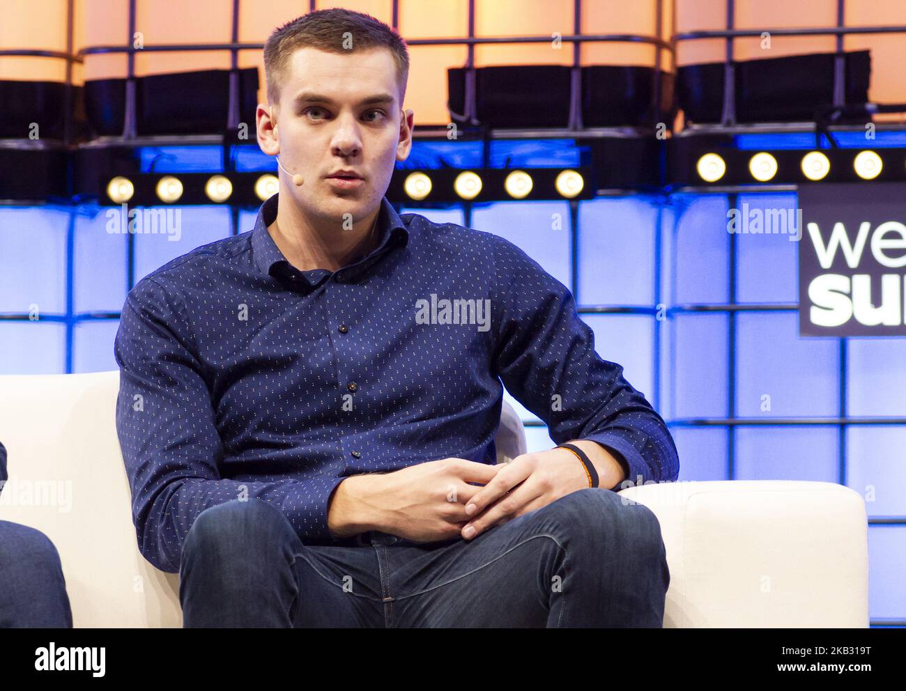 Taxify Co-founder & CEO Markus Villig speaks during the Web Summit 2018 ...