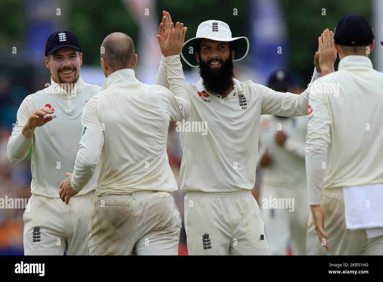 England cricketer Moeen Ali celebrates during the 4th day's play of the ...