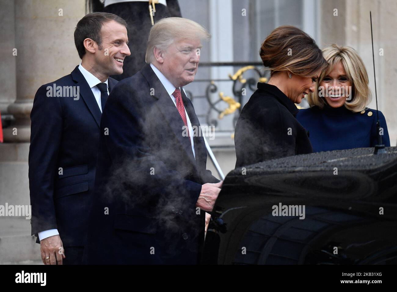 Smoke billows from the exhaust of the US president's official state car ...