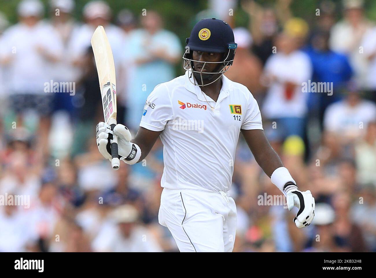 Sri Lankan cricketer Angelo Mathews celebrates after scoring 50 runs ...