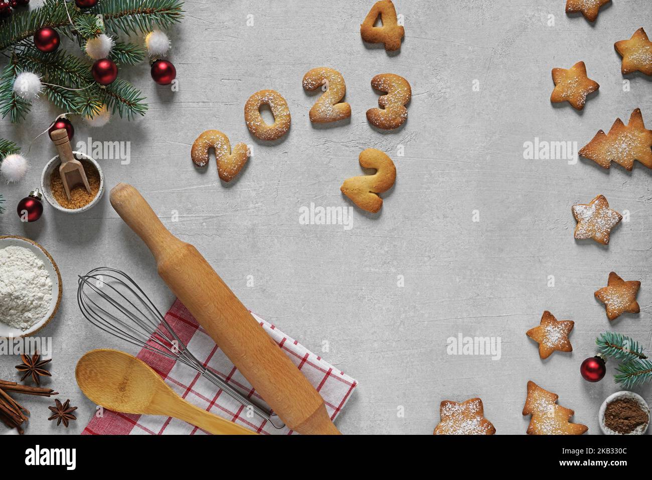 Christmas and New Year composition of cookies numbers 2023 and stars on ...