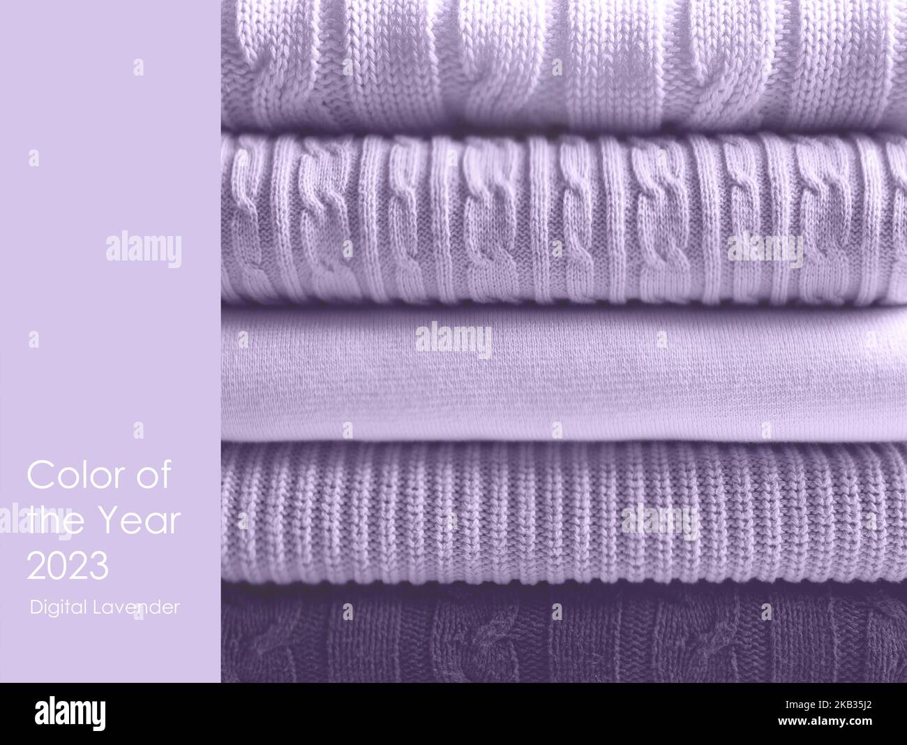 Pile of wool sweaters in trendy colour of the year 2023 digital ...