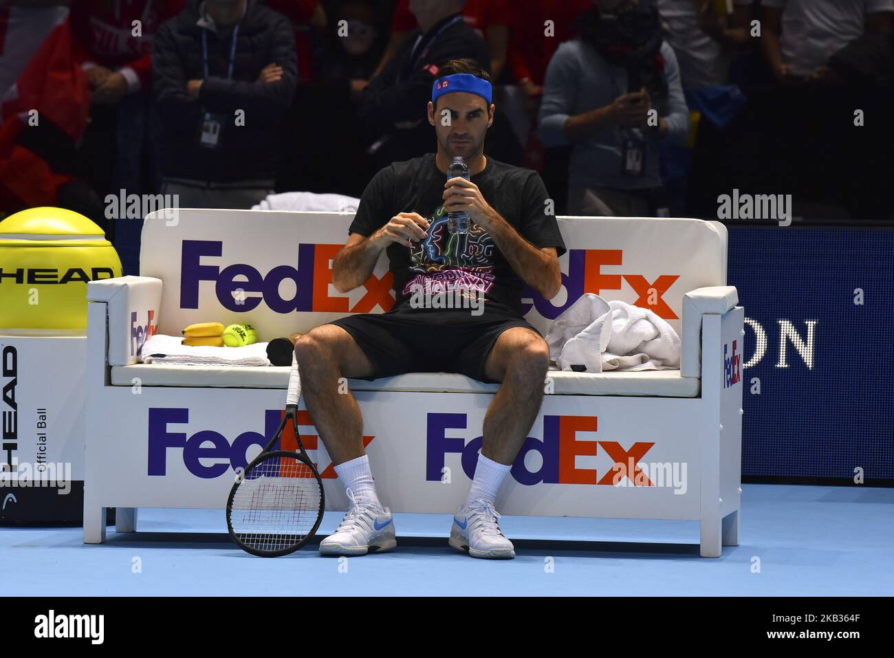 Roger Federer of Switzerland is seen in action in his training session ...