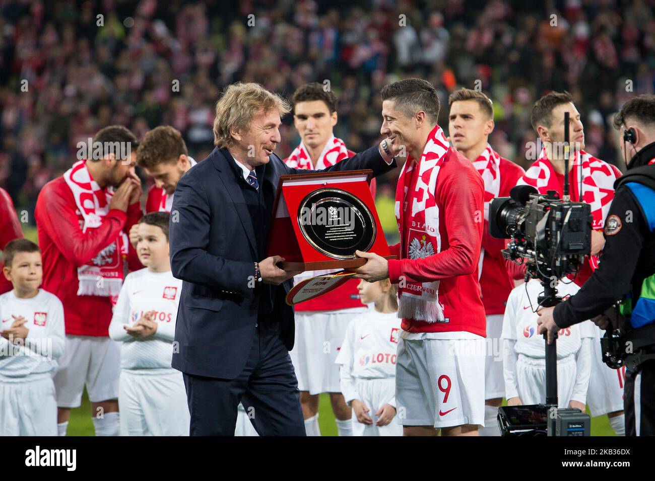 Zbigniew Boniek (PZPN) and Robert Lewandowski (9) during the ...
