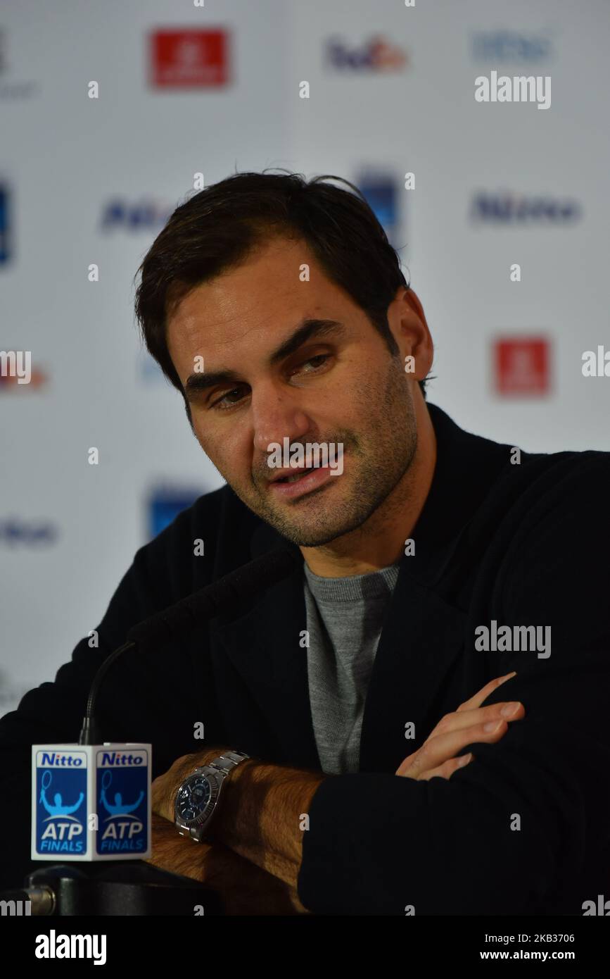 Roger Feder of Switzerland attends the press conference, on day 5 of ...