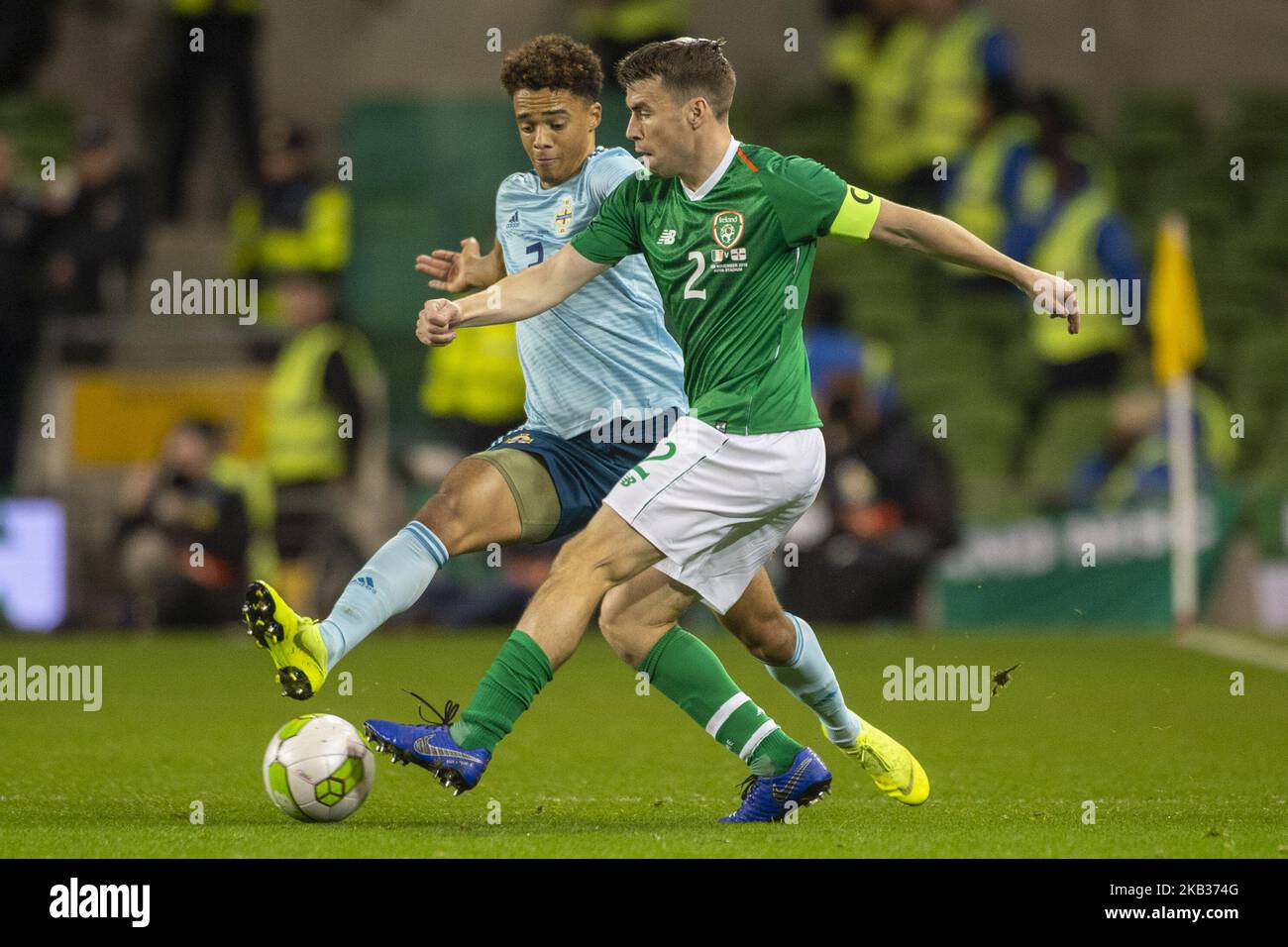 Seamus Coleman of Ireland and Jamal Lewis of N.Ireland during the ...