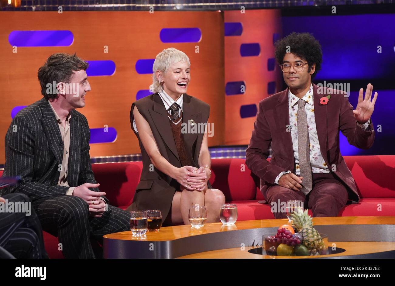 EDITORIAL USE ONLY Paul Mescal, Emma Corrin and Richard Ayoade during ...