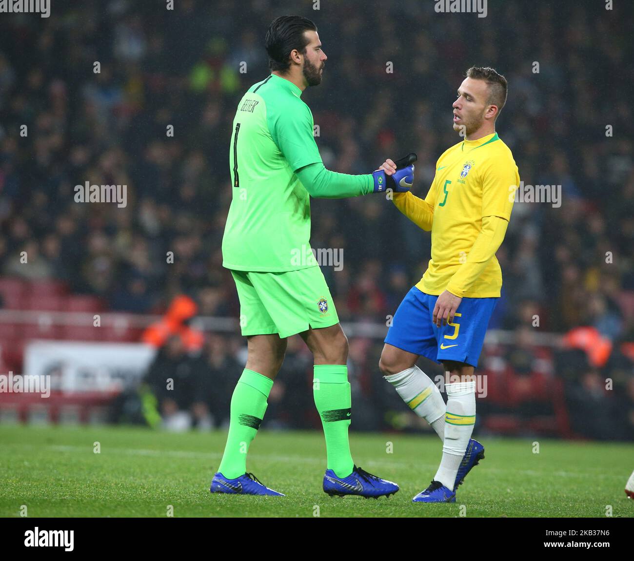 London, England - November 16, 2018 L-r Alisson Becker of Brazil and ...