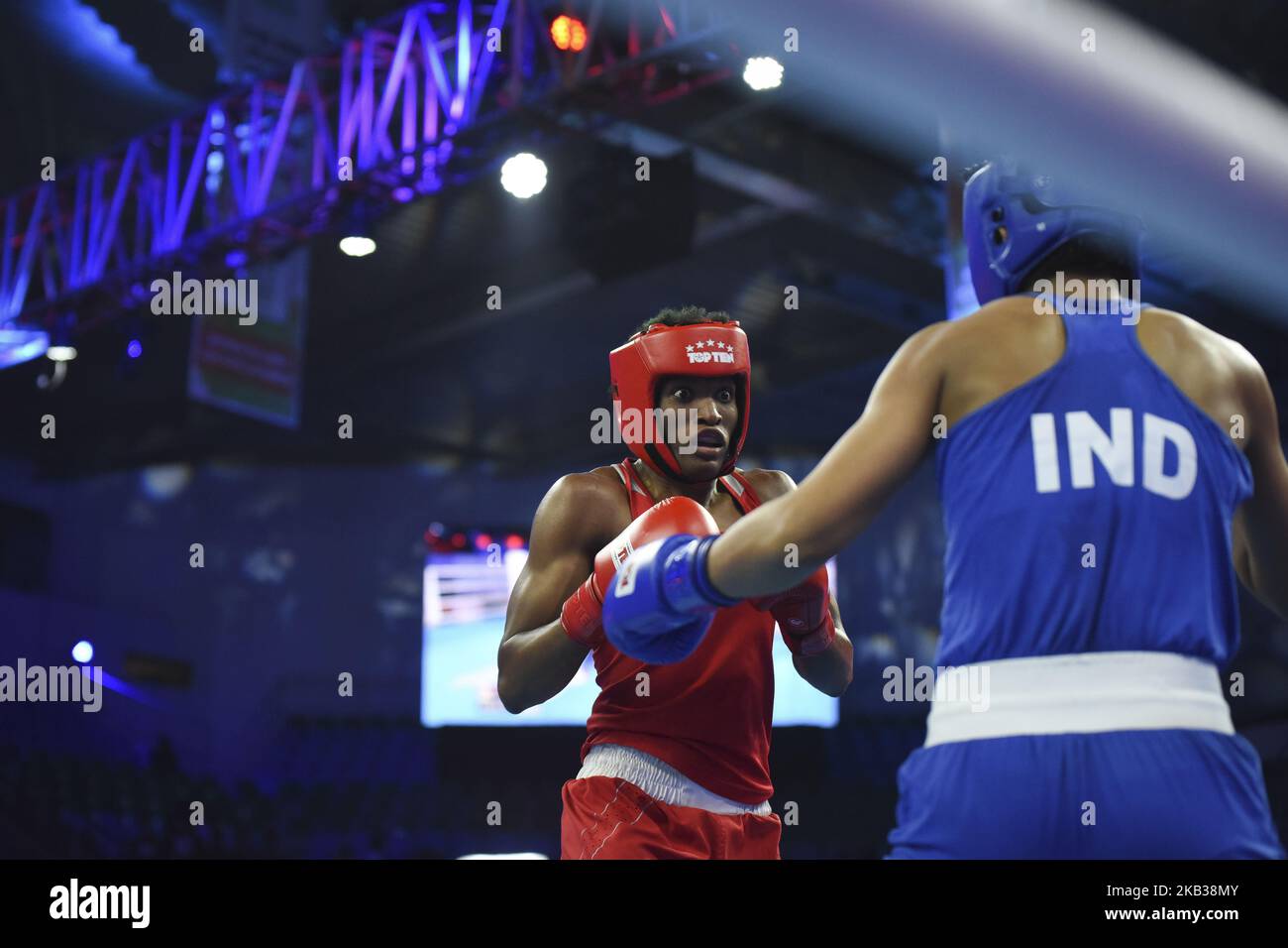 Indian boxer Lovlina Borgohain (in Red) after her bout against Panama’s ...