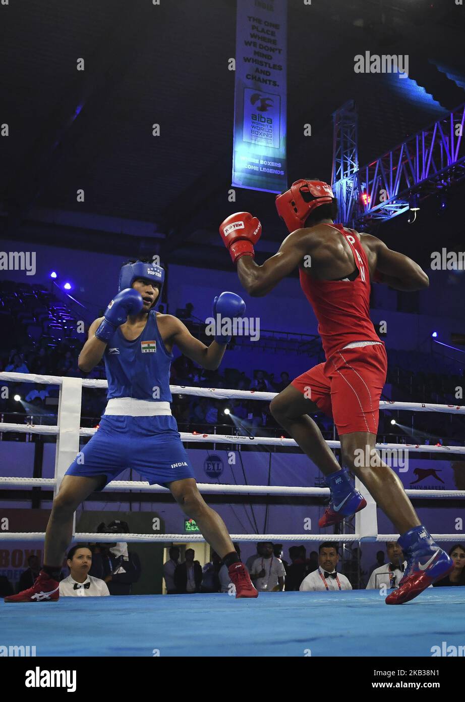 Indian boxer Lovlina Borgohain (in Red) after her bout against Panama’s ...
