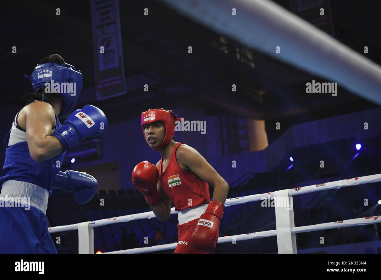 Indian boxer Manisha Maun (in Red) after her bout against Kazakhstan `s ...
