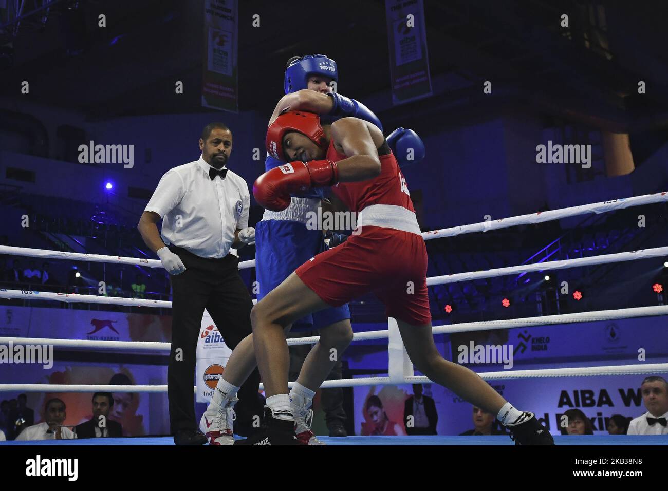 Indian boxer Manisha Maun (in Red) after her bout against Kazakhstan `s ...