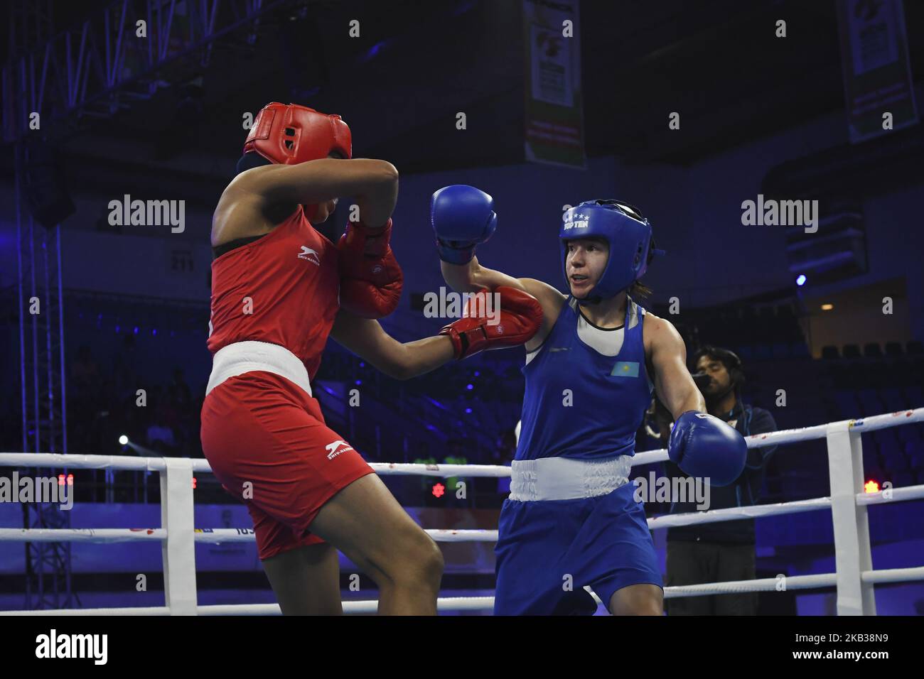 Indian boxer Manisha Maun (in Red) after her bout against Kazakhstan `s ...