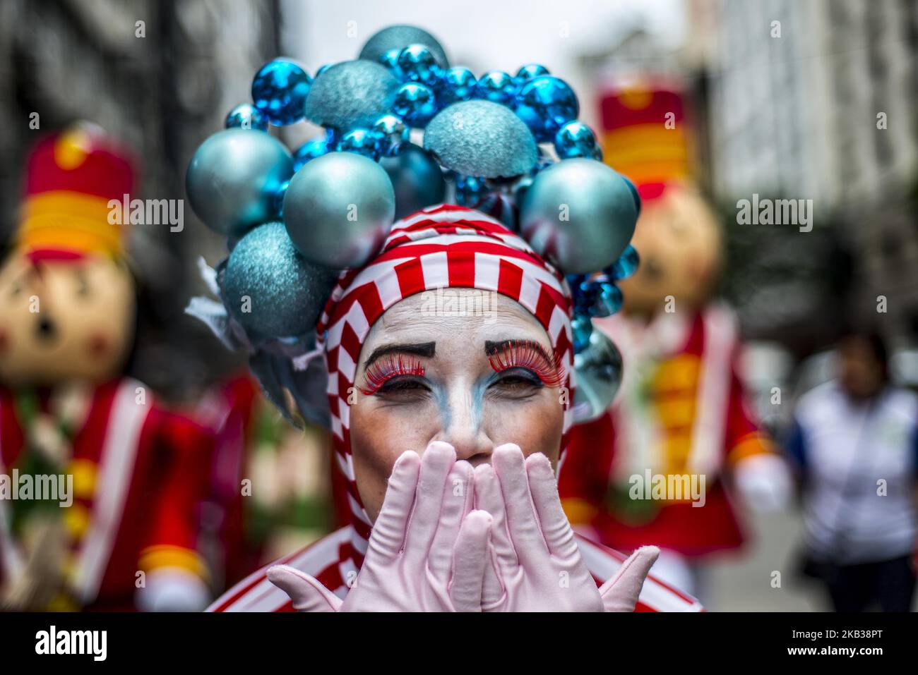 Woman dressed as christmas wearing costume during the Christmas ...