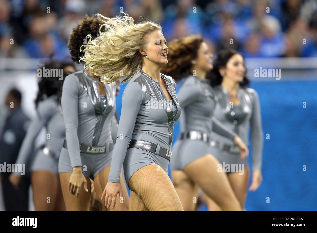 Detroit Lions cheerleaders perform during the first half of an NFL ...