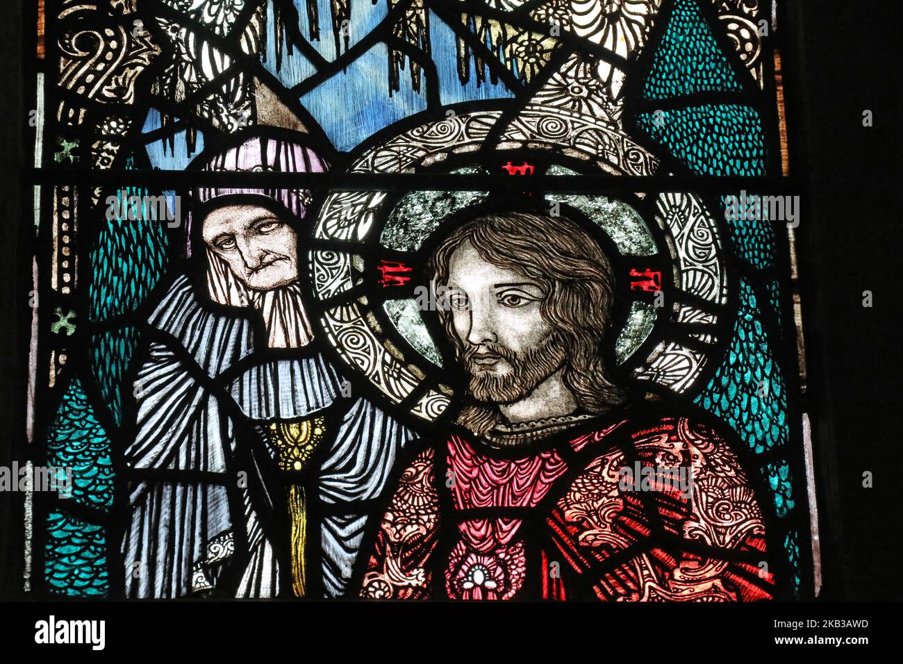 Detail of a Harry Clarke stained glass window in Dingle Stock Photo - Alamy